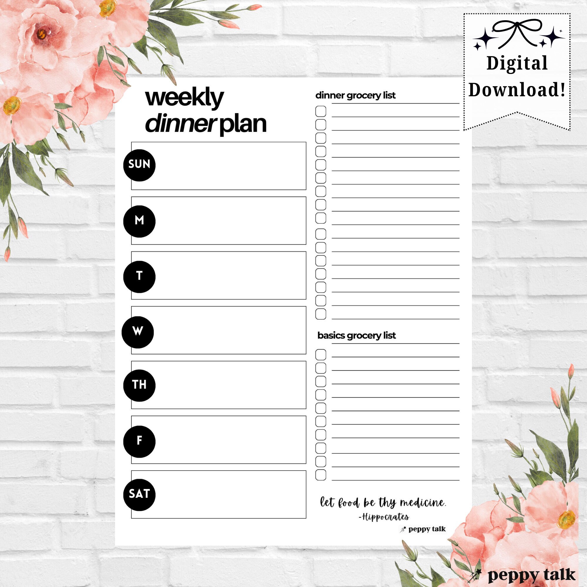 Printable Editable Meal Planner Dinner Schedule Grocery List Prep ...