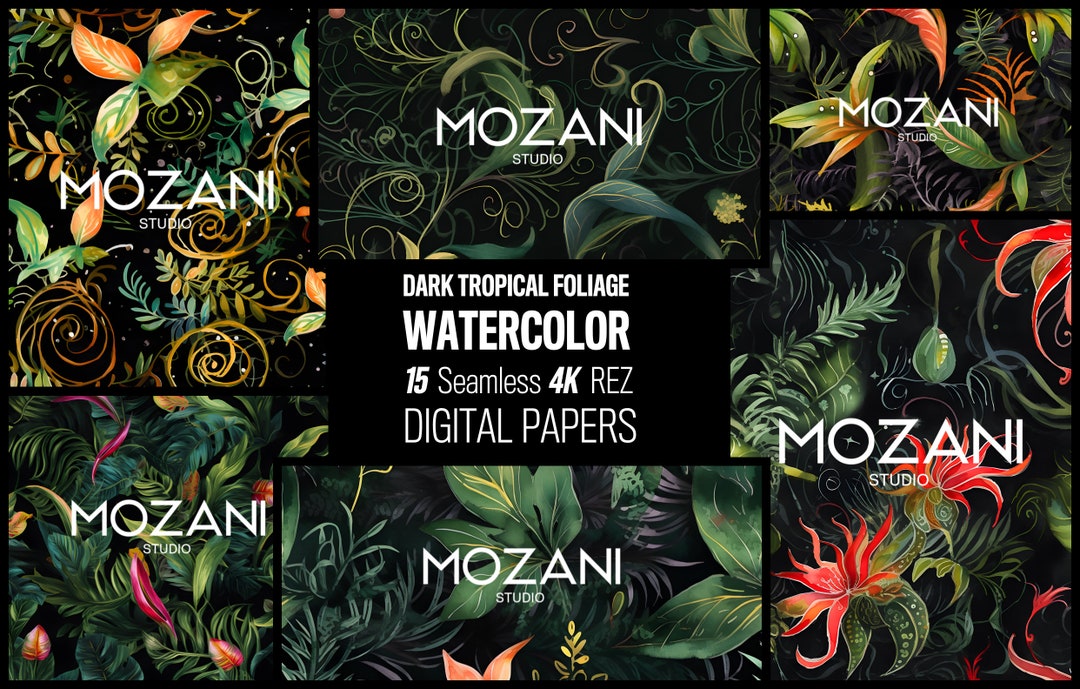 Tropical Water Color Plants Digital Papers - Tropical Digital Paper ...