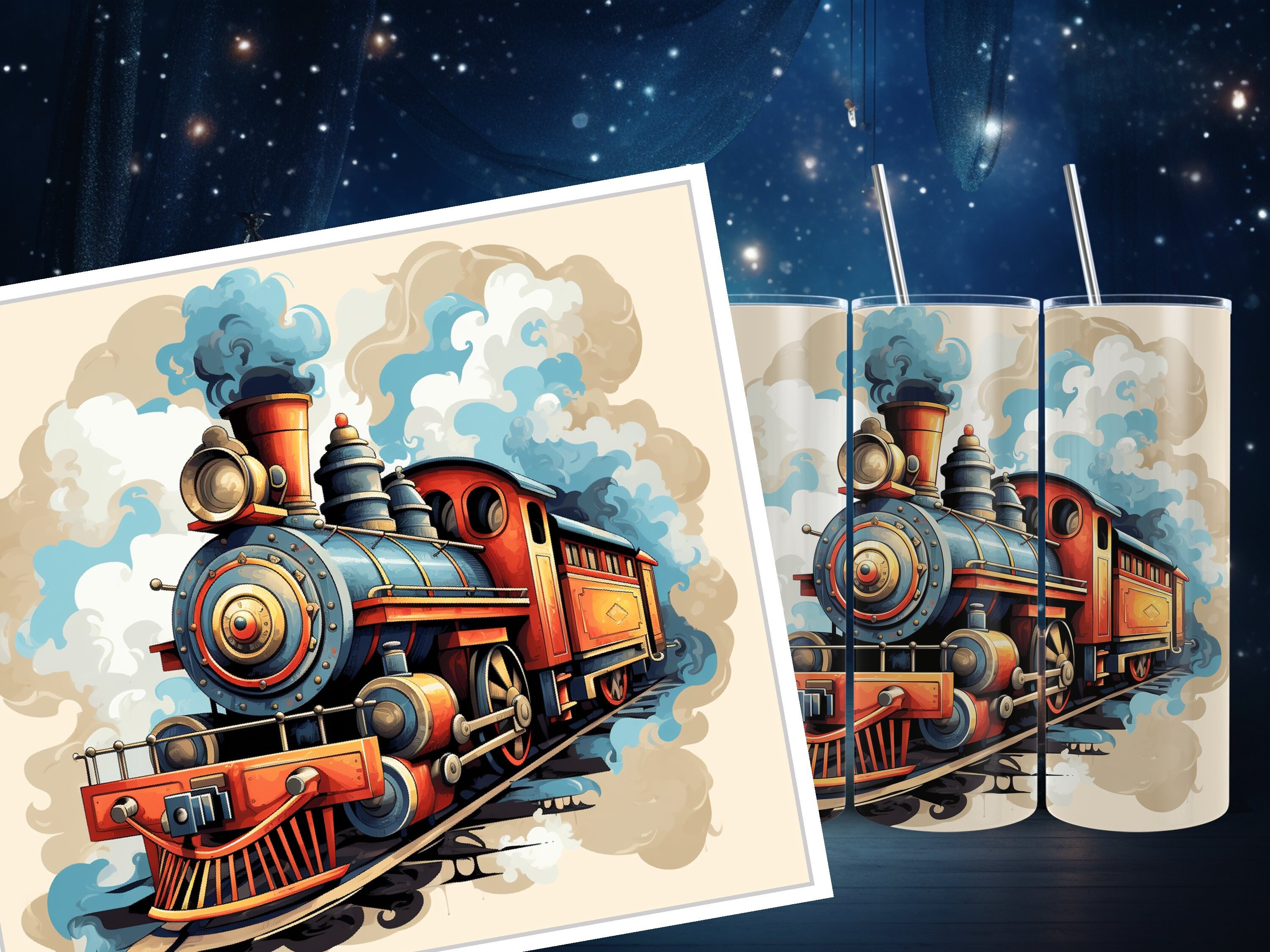 Steam Train Sublimation Print PNG Digital Download, 20oz&30oz Skinny ...