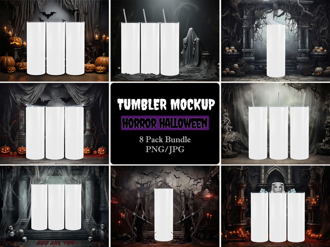 Horror Halloween Tumbler Mockup Bundle: Gothic Creepy Designs (PNG ...