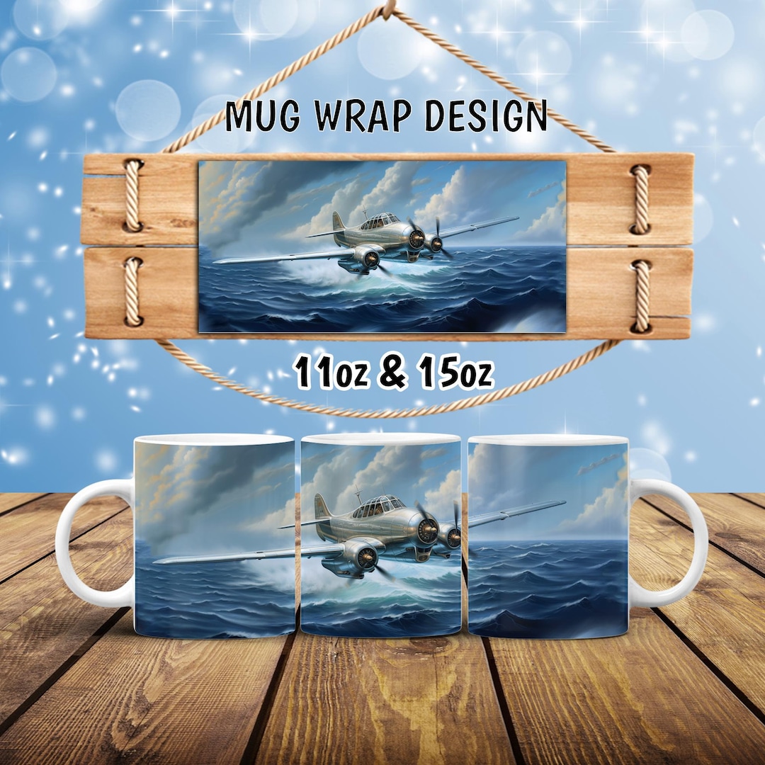 Aircraft Mug Wrap Sublimation PNG, 11oz Mug & 15oz Mug Seamless Design ...