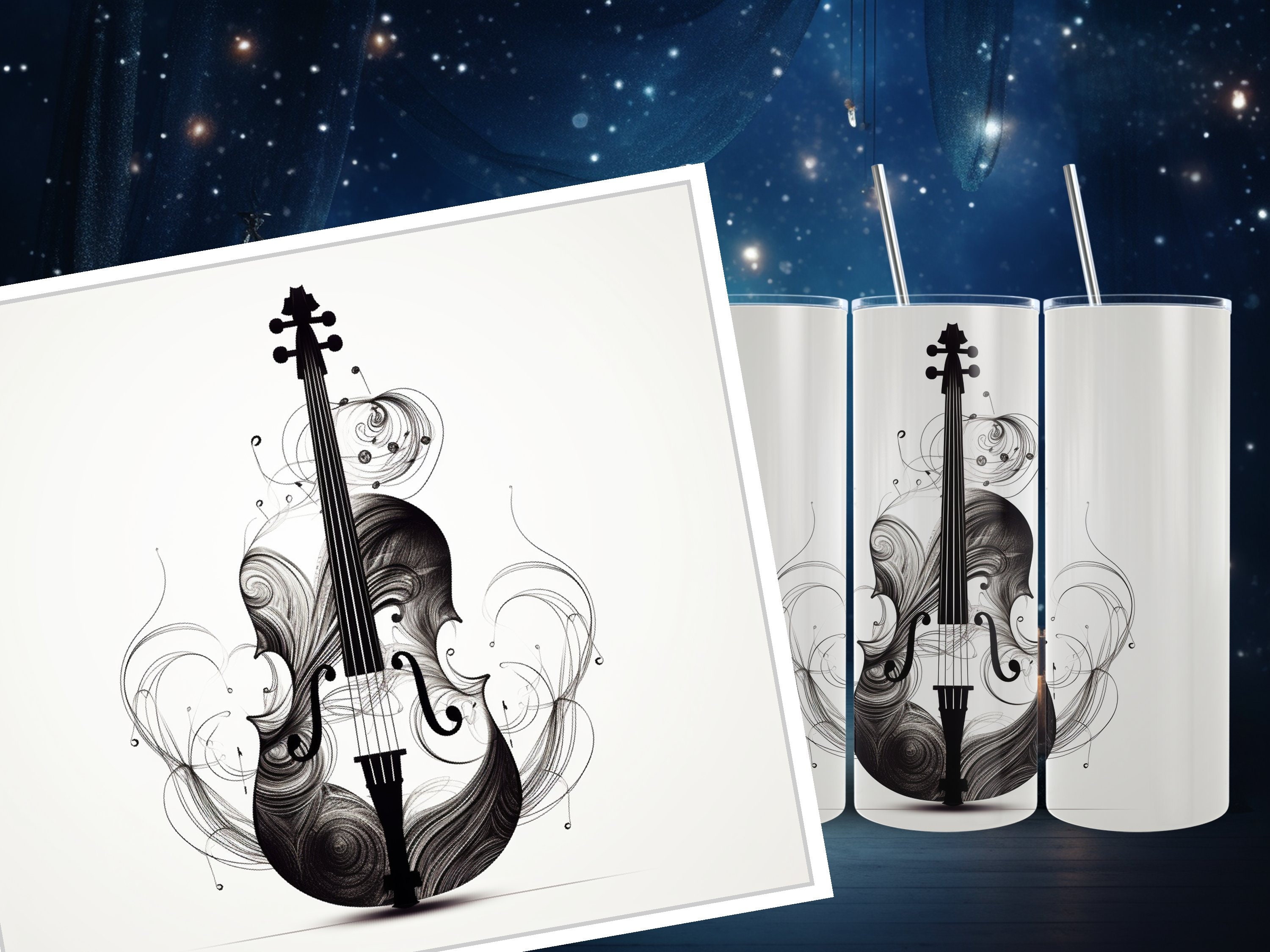 Cello 20oz&30oz Tumbler Wrap Seamless Designs, Music Minimalist Tumbler ...