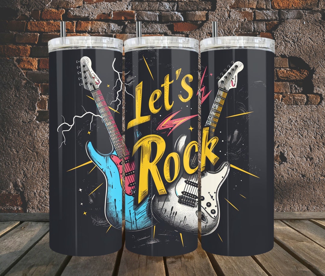 Let's Rock Guitar Tumbler Wrap: 20oz 30oz Skinny Design (PNG Digital ...