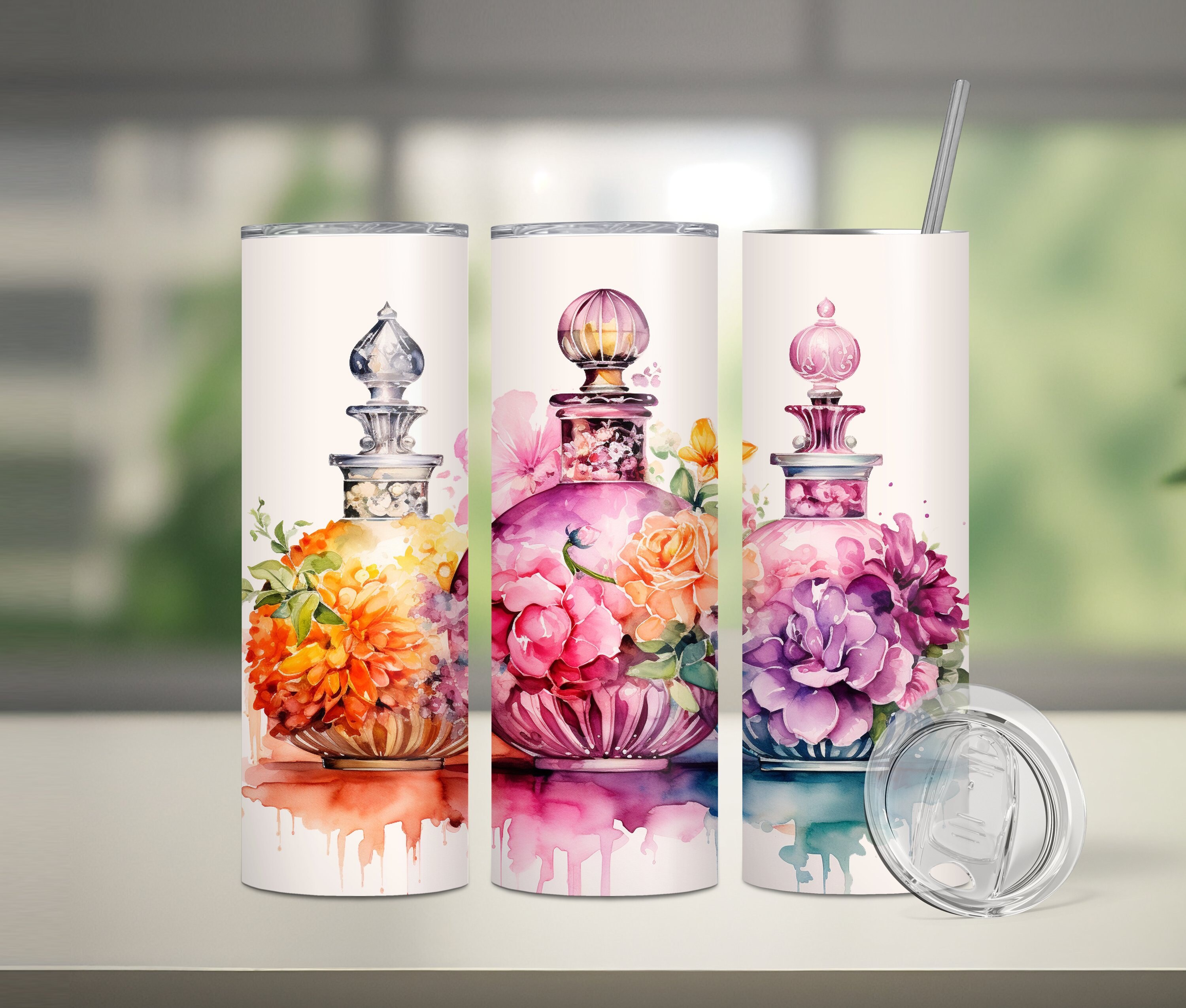 Floral Perfume Tumbler Wrap Seamless Design, 20oz&30oz Skinny Straight ...