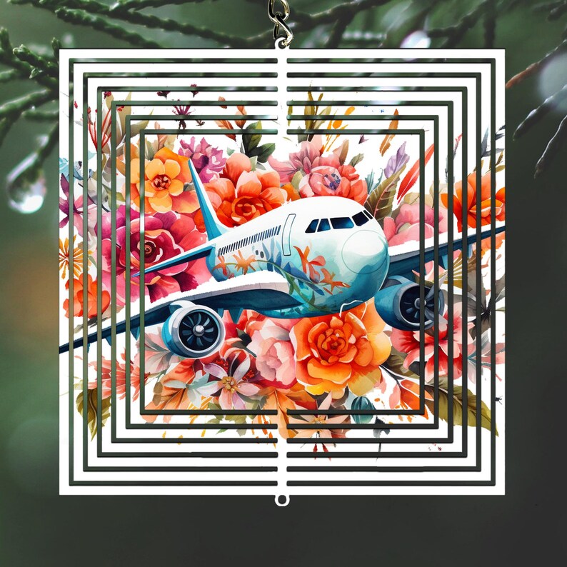 Floral Airplane Wind Spinner PNG Digital Download Round and - Etsy
