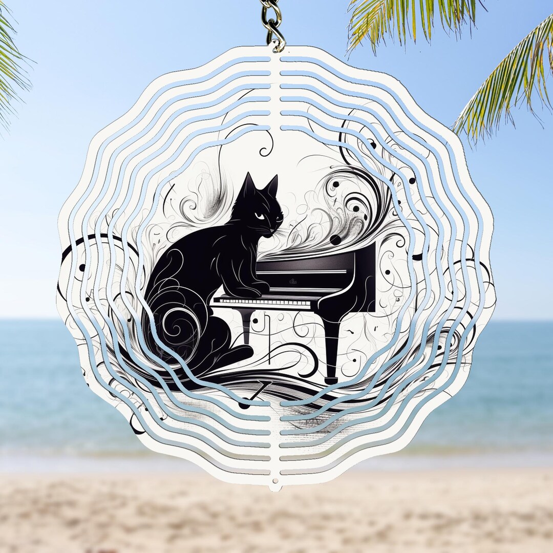 Piano Cat Wind Spinner PNG Digital Download, Round and Square Image ...