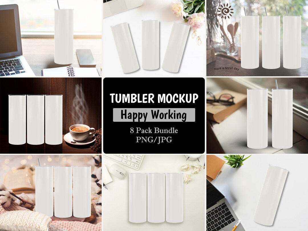 Happy Working Tumbler Mockup Bundle: PNG & JPG, Editable Template - Etsy