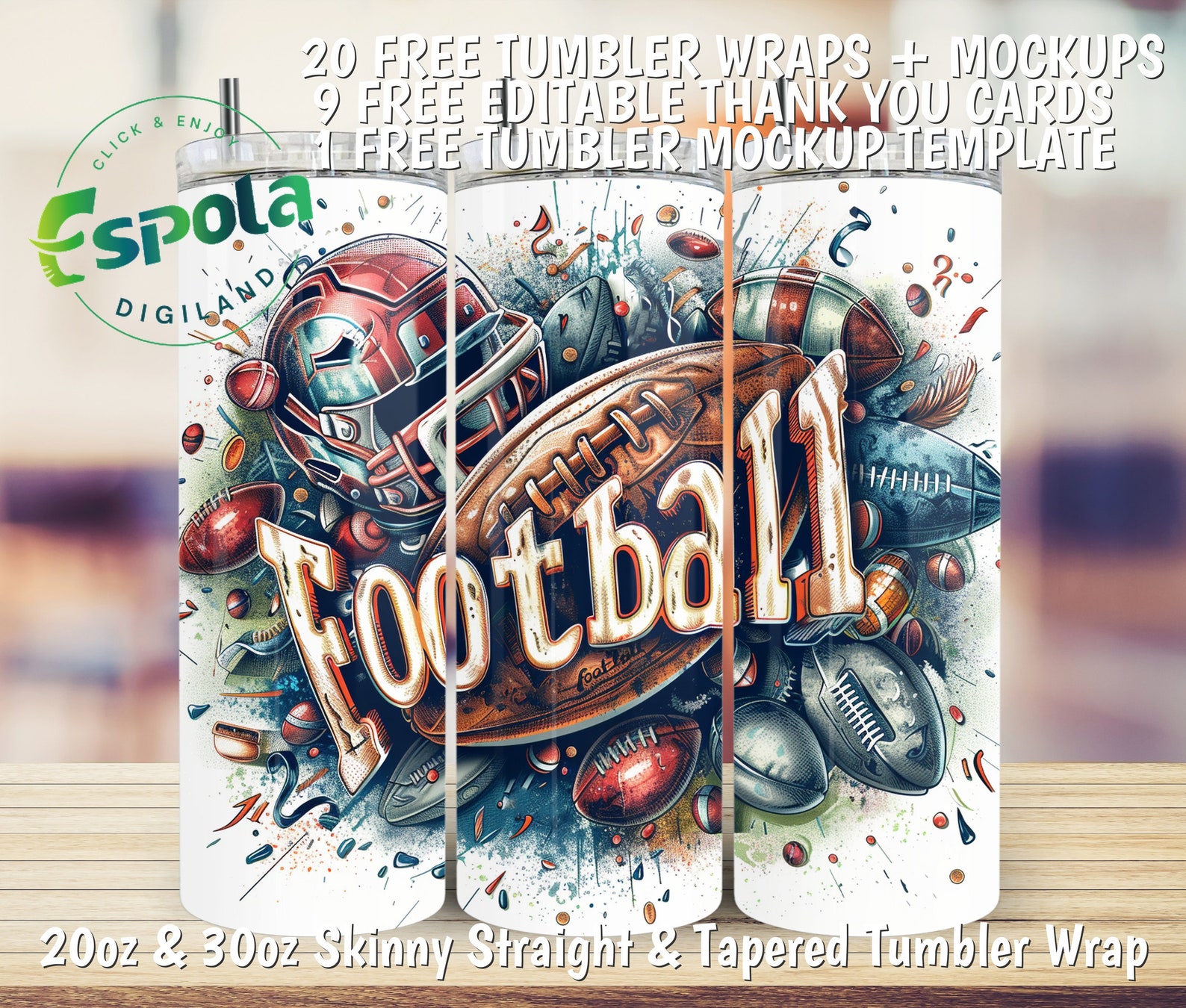 Football Tumbler Wrap: American Football Life Sublimation Design (PNG ...