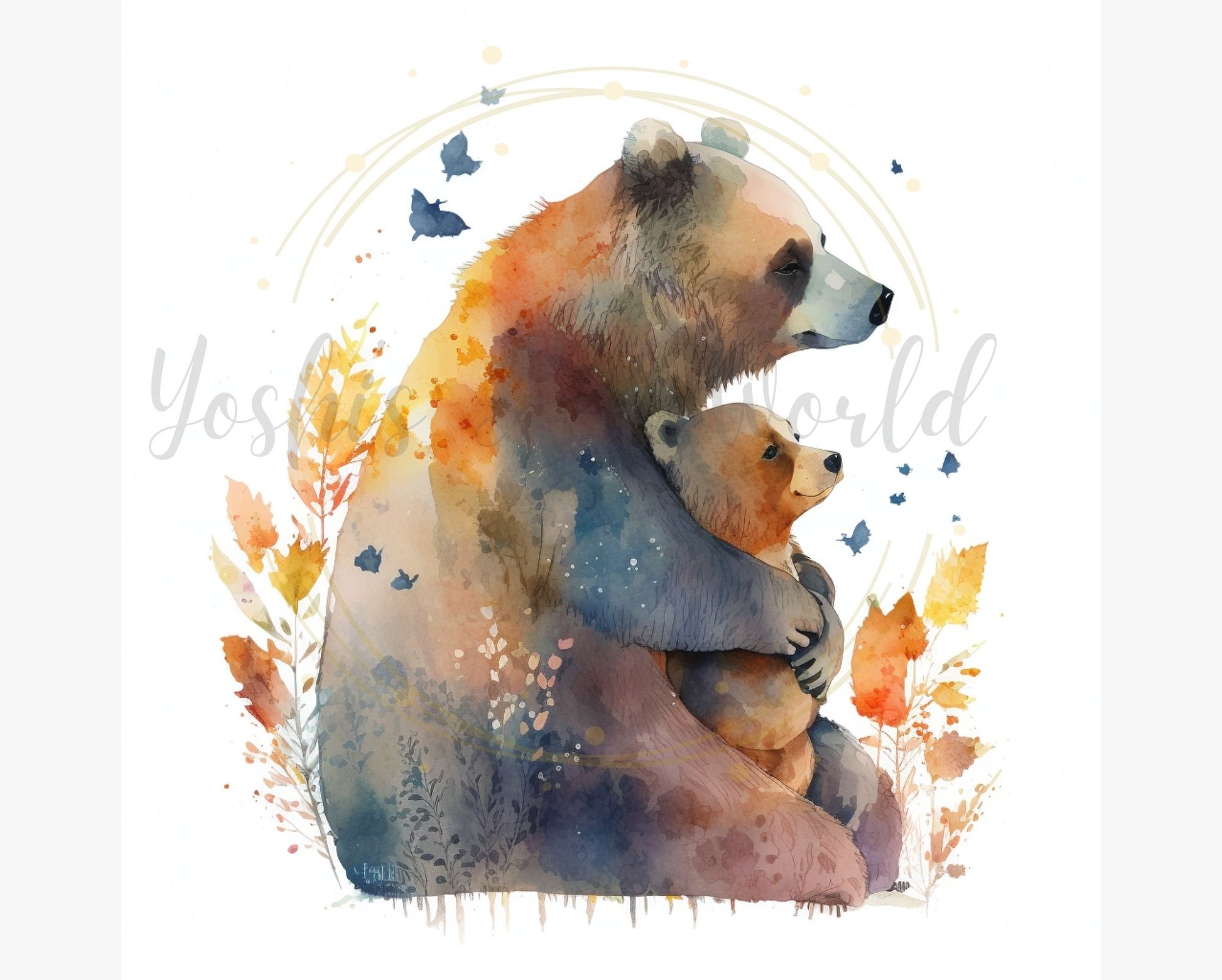 Watercolor Mama Bear - Brown Bear - Card Making, Mixed Media, Digital ...