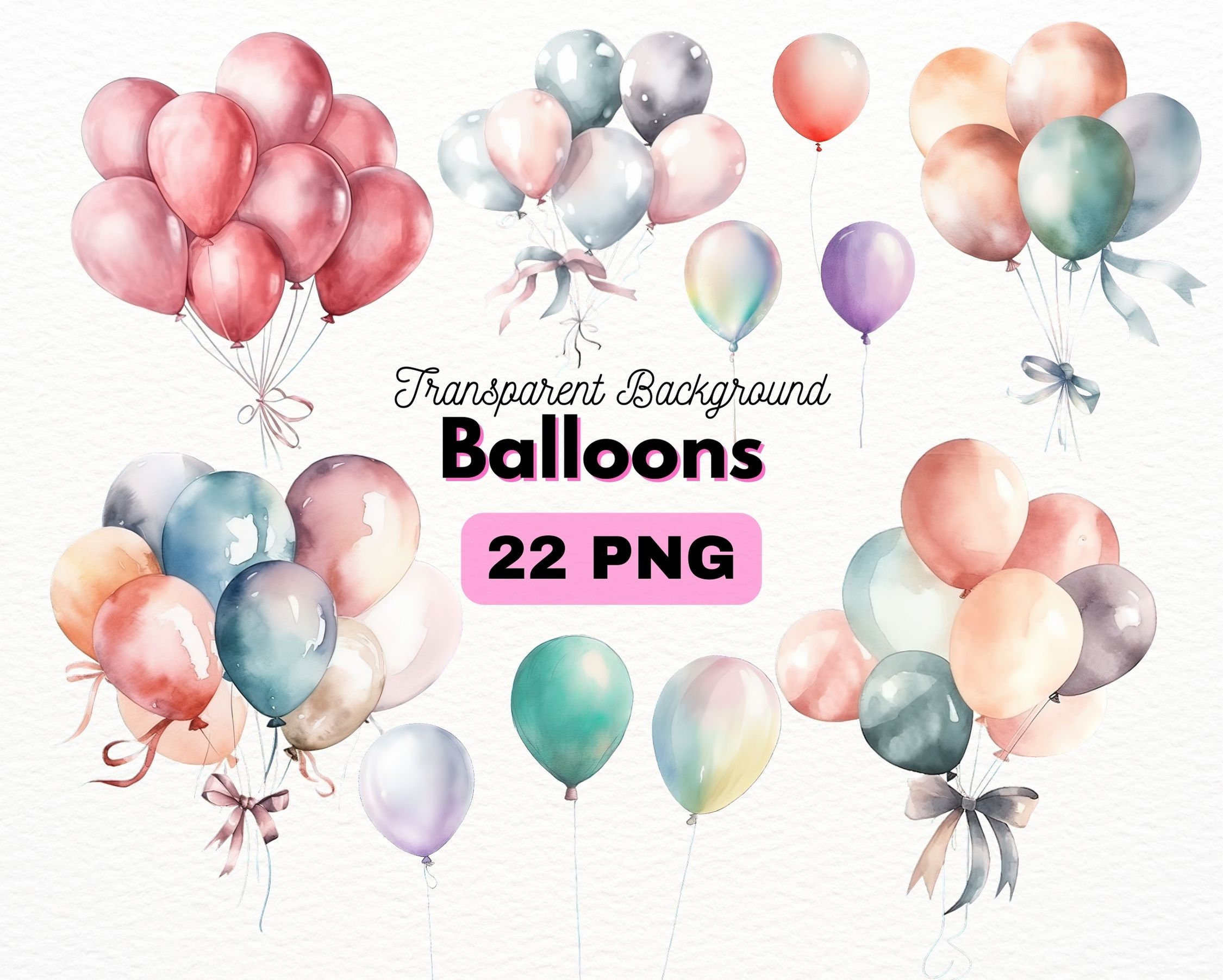 Pastel Balloons PNG Bundle Digital Crafts Designs - Etsy