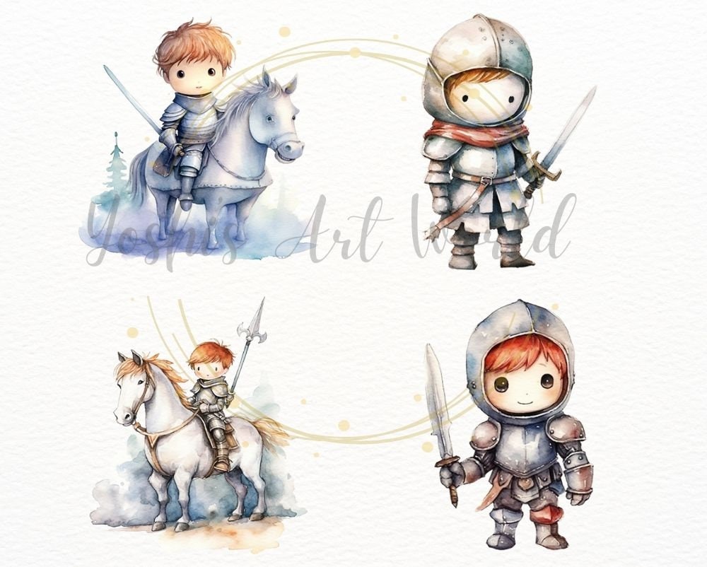 Watercolor Cute Knight PNG Bundle Digital Crafts Designs - Etsy