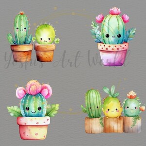 Watercolor Cute Cactus PNG Bundle, Digital Crafts Designs Transparent ...