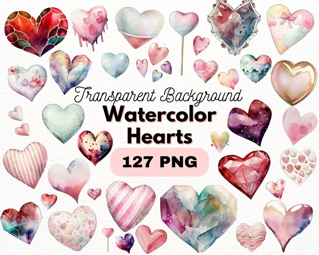 Watercolor Heart PNG Bundle, Digital Crafts Designs Transparent ...