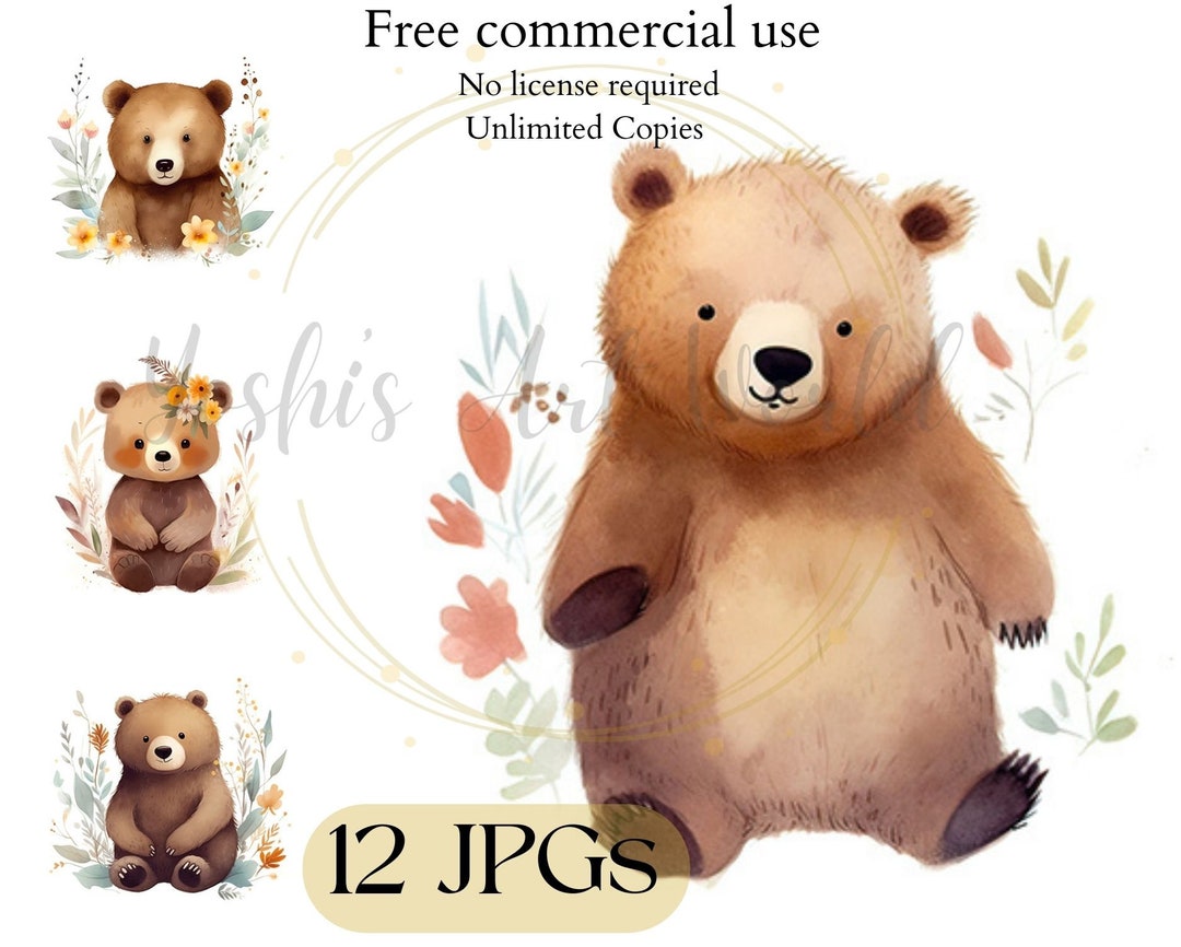 Watercolor Cute Brown Bear - Bears - Card Making, Mixed Media, Digital ...