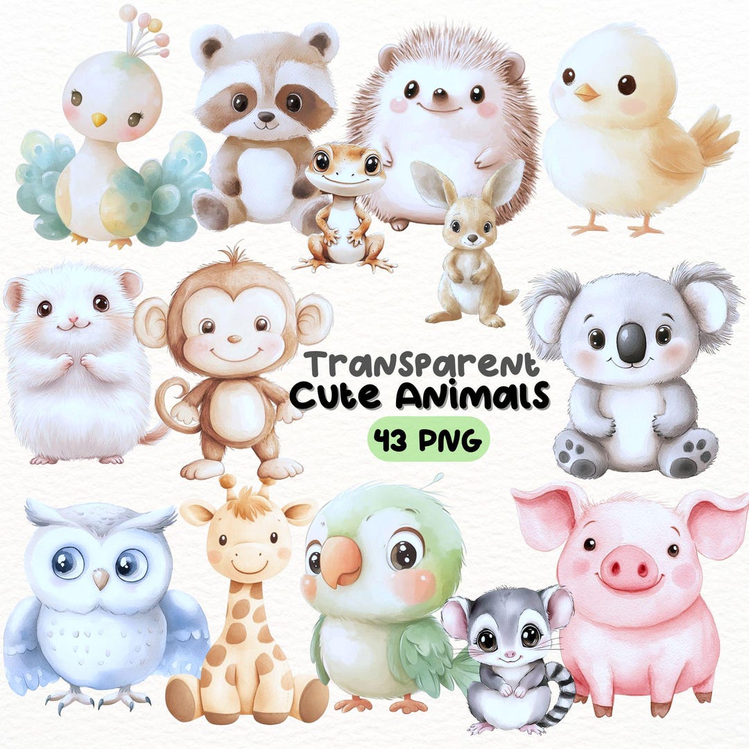 Watercolor Cute Animals PNG Bundle, Digital Crafts Designs Transparent ...