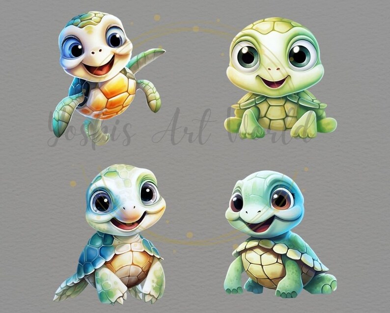 Watercolor Cute Sea Turtle PNG Bundle, Digital Crafts Designs ...