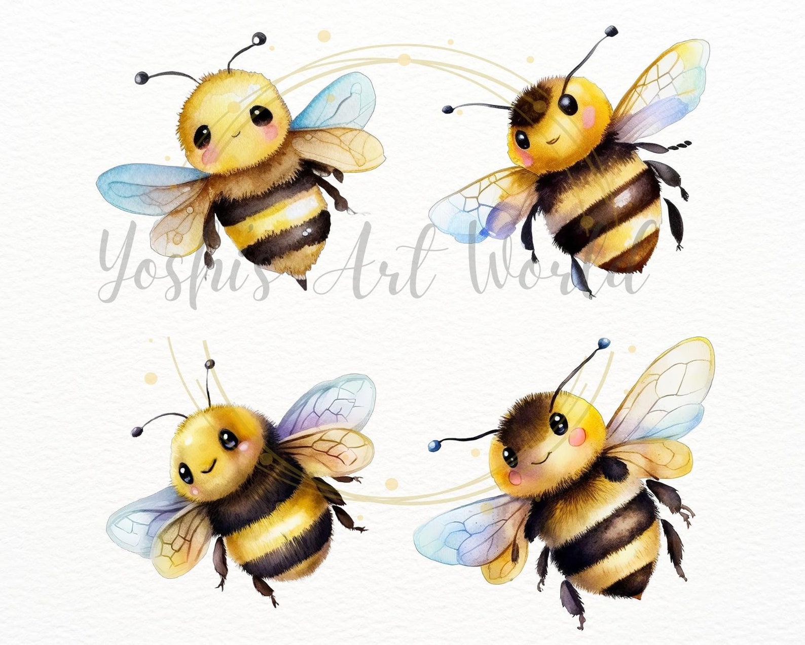Watercolor Cute Bumblebee Bundle, Digital Crafts Designs Transparent ...