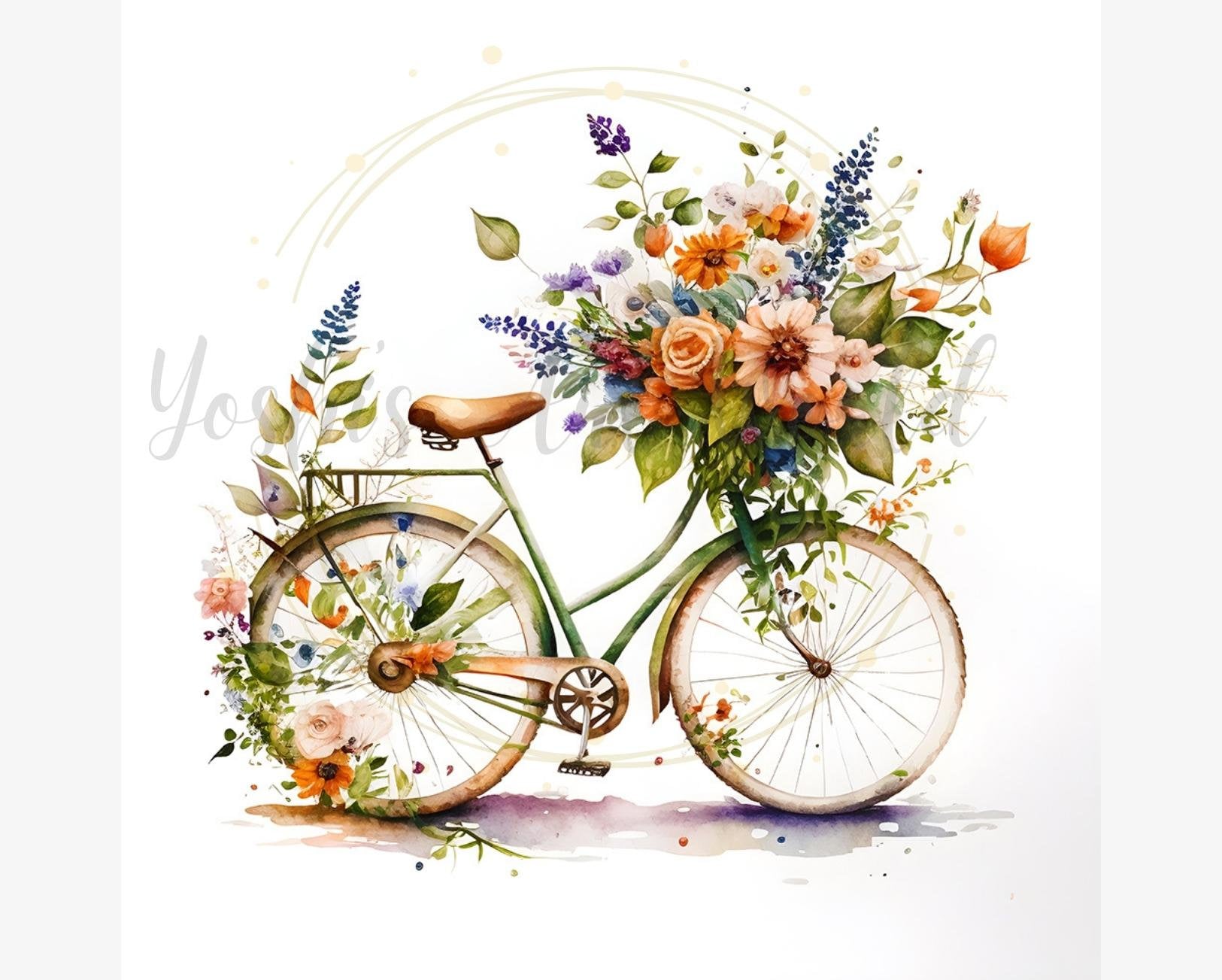 Vintage Floral Bike Bike With Flowers Card Making Mixed - Etsy