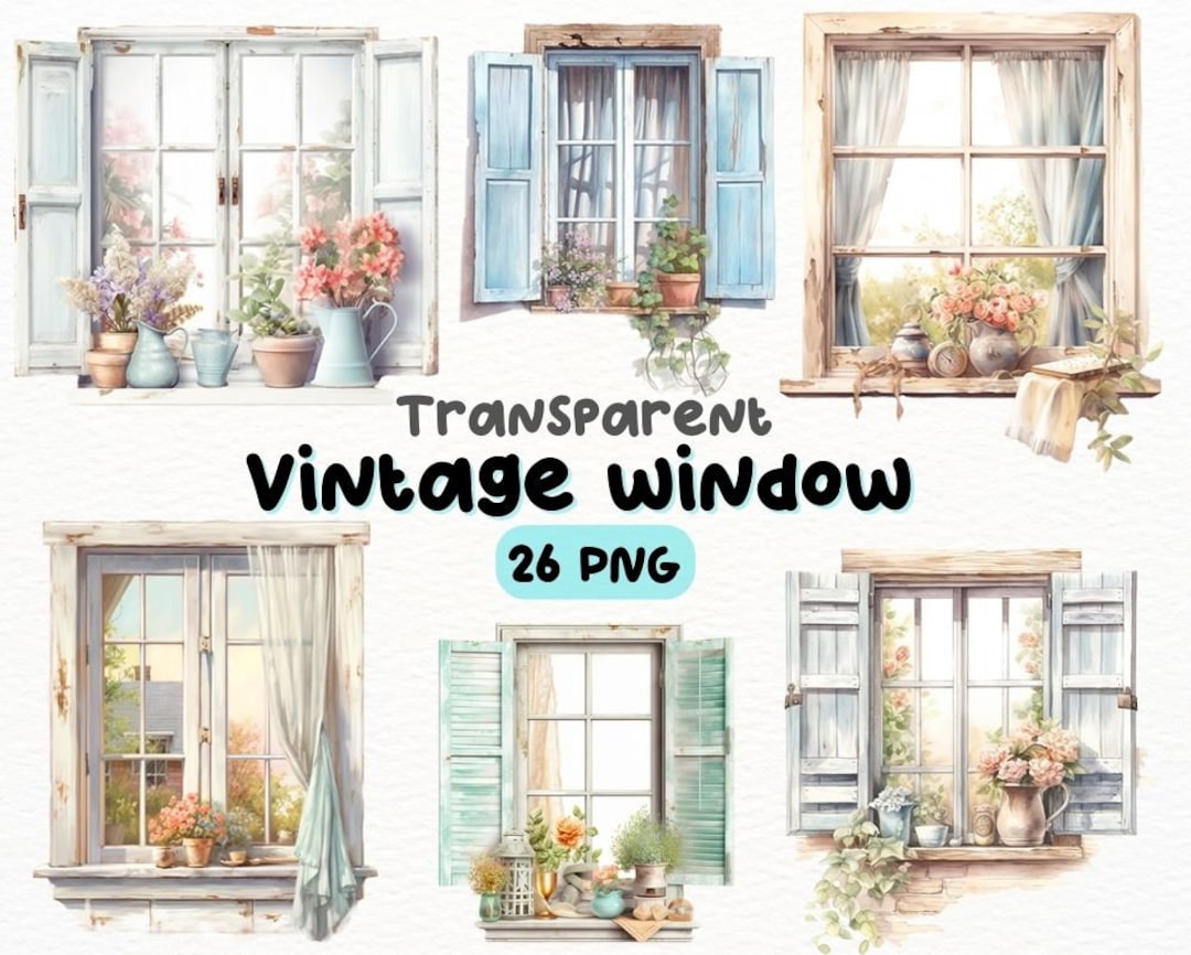 Watercolor Vintage Window PNG Bundle, Digital Crafts Designs ...