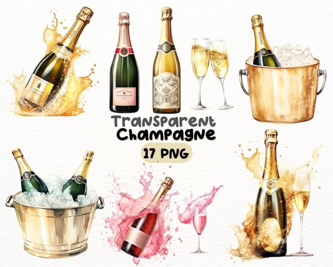 Watercolor Champagne PNG Bundle, Digital Crafts Designs Transparent ...