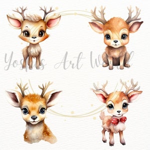 Watercolor Christmas Reindeer PNG Bundle, Digital Crafts Designs ...