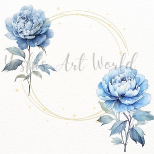 Watercolor Dusty Blue Peony PNG Bundle, Digital Crafts Designs ...