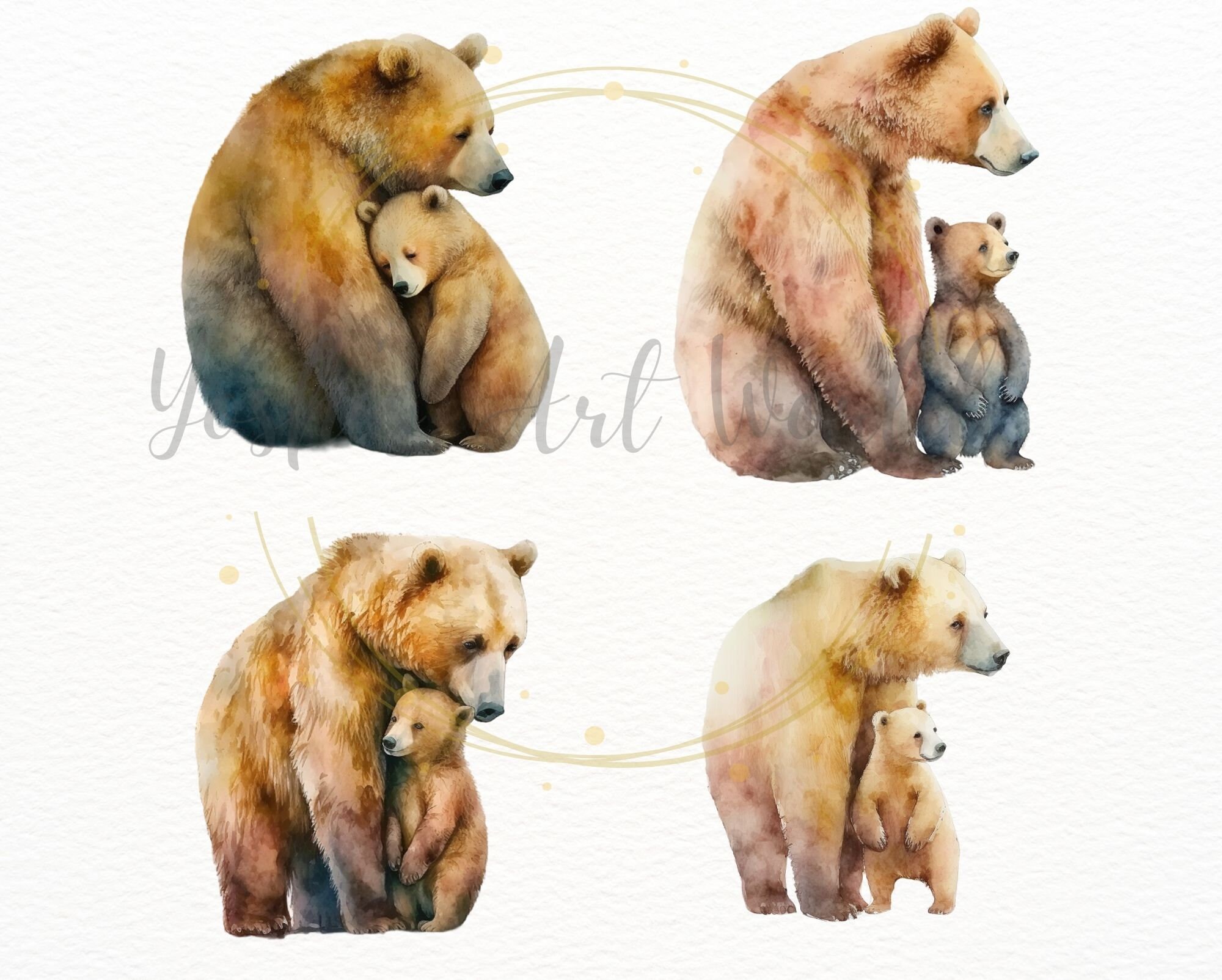 Watercolor Mama Bear With Kid PNG Bundle, Digital Crafts Designs ...