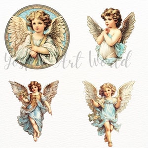 Watercolor Vintage Blue Baby Angel PNG Bundle, Digital Crafts Designs ...
