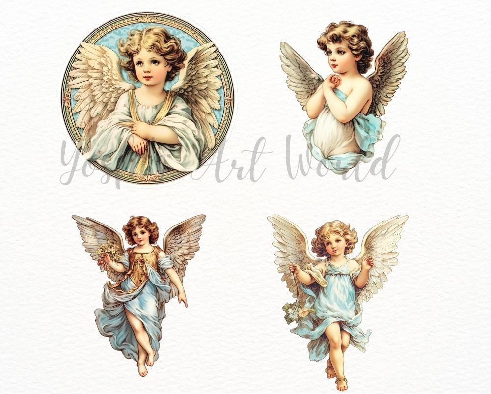 Watercolor Vintage Blue Baby Angel PNG Bundle Digital Crafts - Etsy