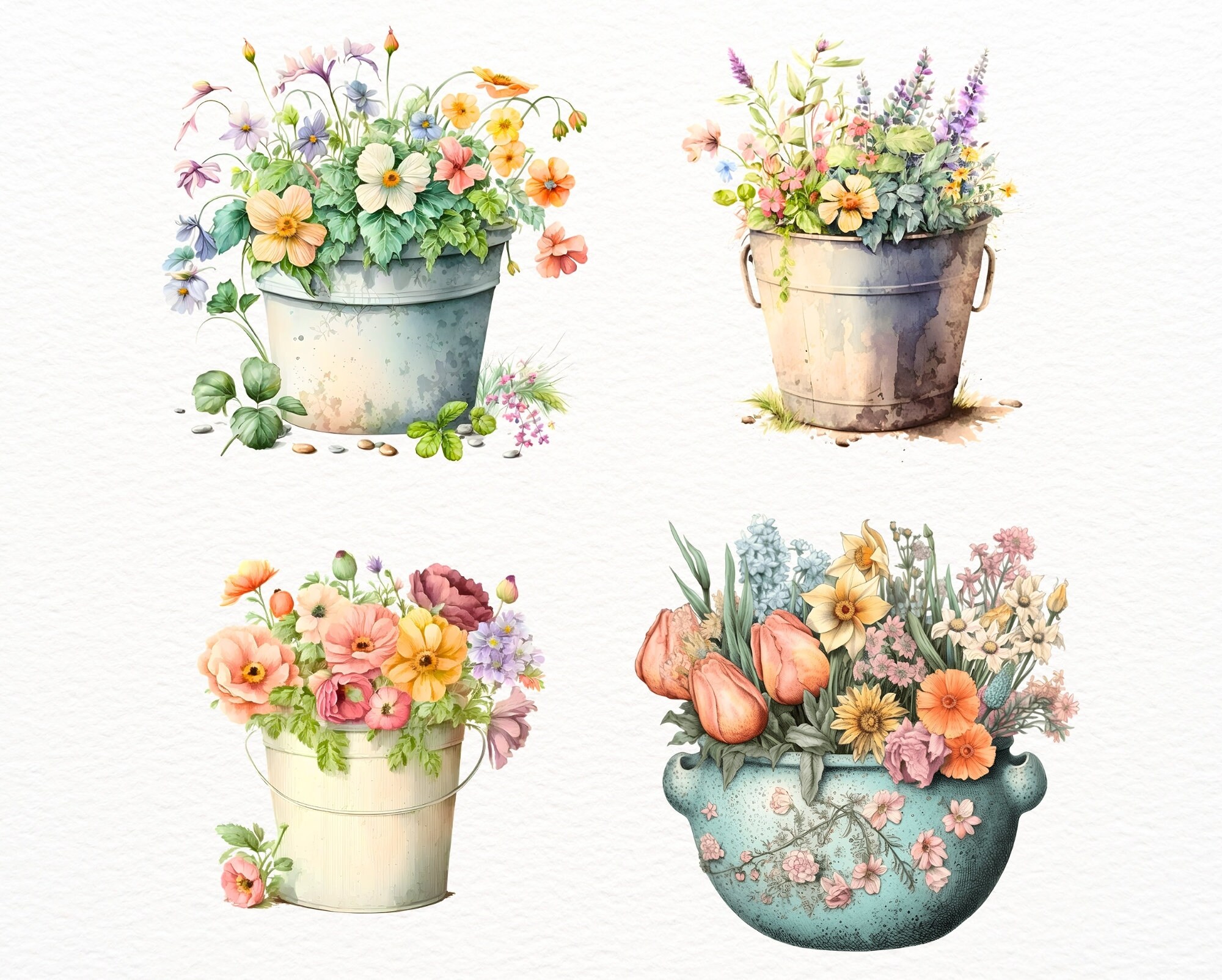 Vintage Flower Pots PNG Bundle Digital Crafts Designs - Etsy