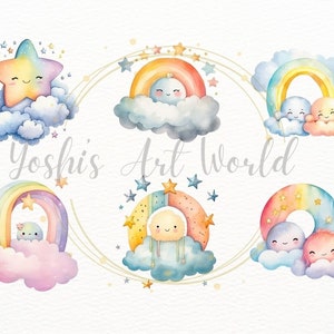 Pastel Watercolor Rainbow Star Cloud PNG Bundle, Digital Crafts Designs ...