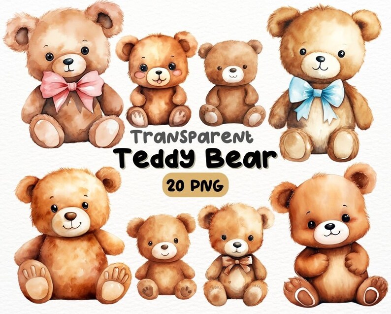 Watercolor Teddy Bear PNG Bundle Digital Crafts Designs - Etsy