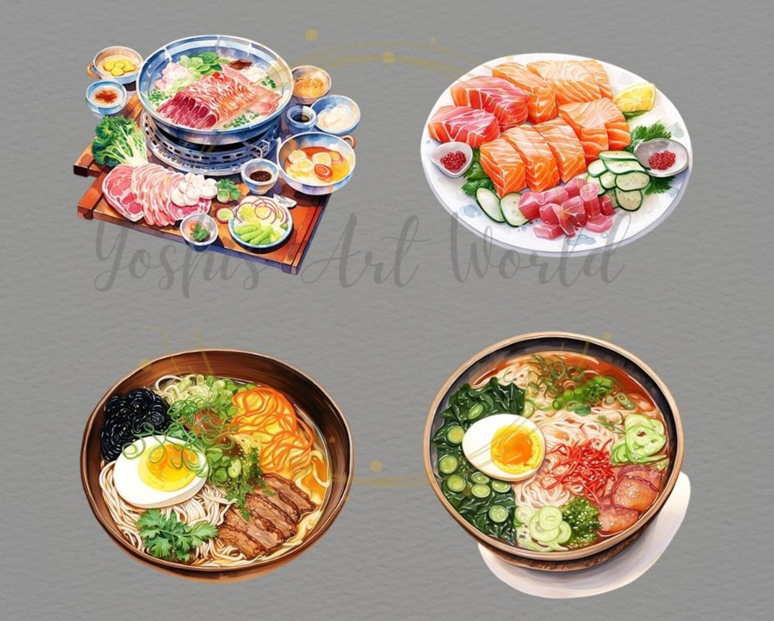 Watercolor Japanese Food PNG Bundle, Digital Crafts Designs Transparent ...