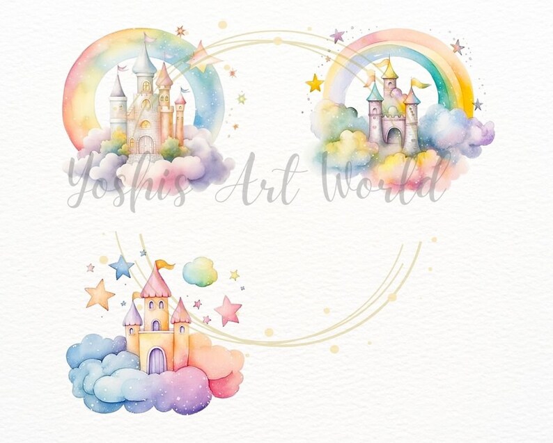 Watercolor Pastel Castle PNG Bundle, Digital Crafts Designs Transparent ...