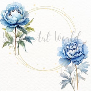 Watercolor Dusty Blue Peony PNG Bundle, Digital Crafts Designs ...