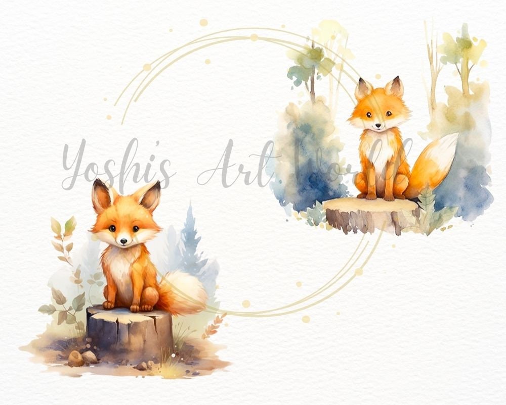 Watercolor Cute Woodland Fox PNG Bundle, Digital Crafts Designs ...