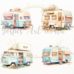 Watercolor Pastel Campervan PNG Bundle, Digital Crafts Designs ...