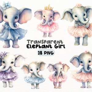 Watercolor Elephant Girl PNG Bundle, Digital Crafts Designs Transparent ...