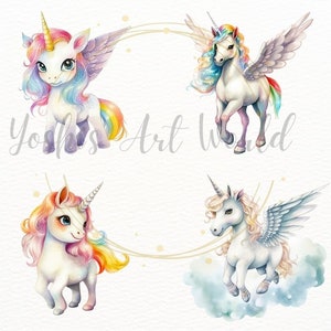 Watercolor Cute Rainbow Unicorn PNG Bundle, Digital Crafts Designs ...