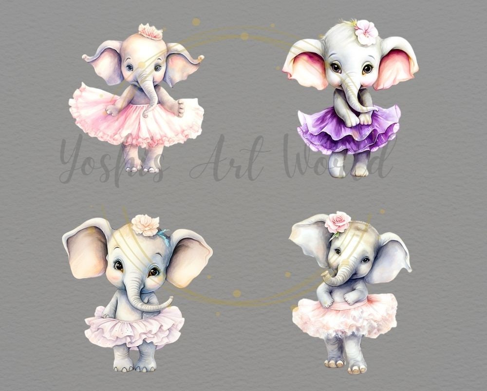 Watercolor Elephant Girl PNG Bundle, Digital Crafts Designs Transparent ...