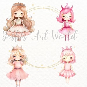 Watercolor Cute Princess PNG Bundle, Digital Crafts Designs Transparent ...