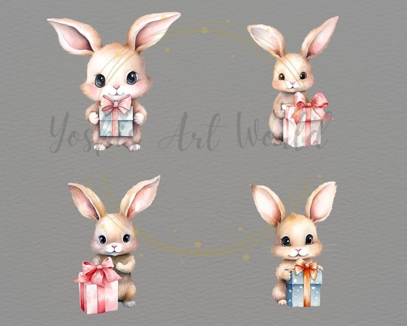 Watercolor Bunny and Gift PNG Bundle, Digital Crafts Designs ...