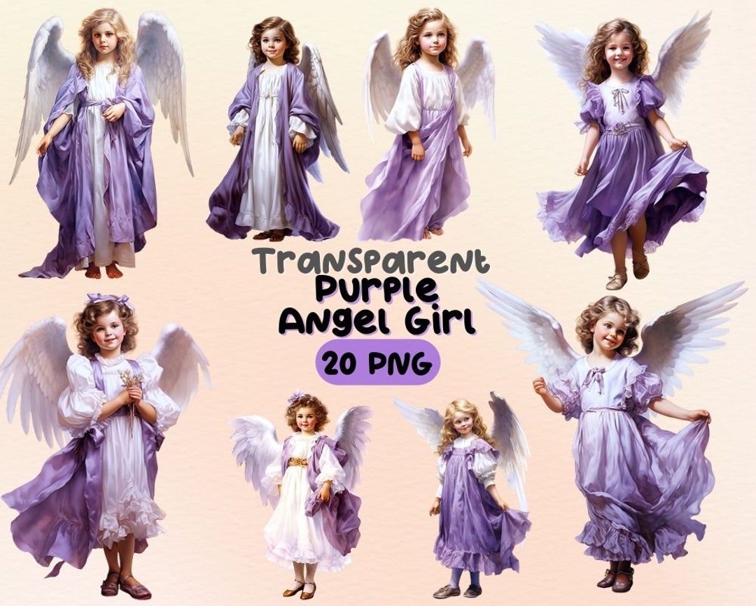 Watercolor Victorian Purple Angel PNG Bundle, Digital Crafts Designs ...