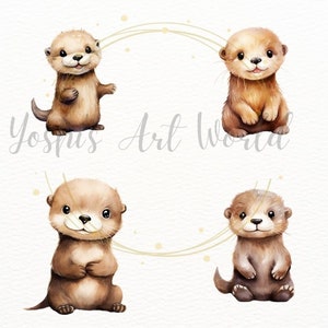 Watercolor Cute Otter PNG Bundle, Digital Crafts Designs Transparent ...