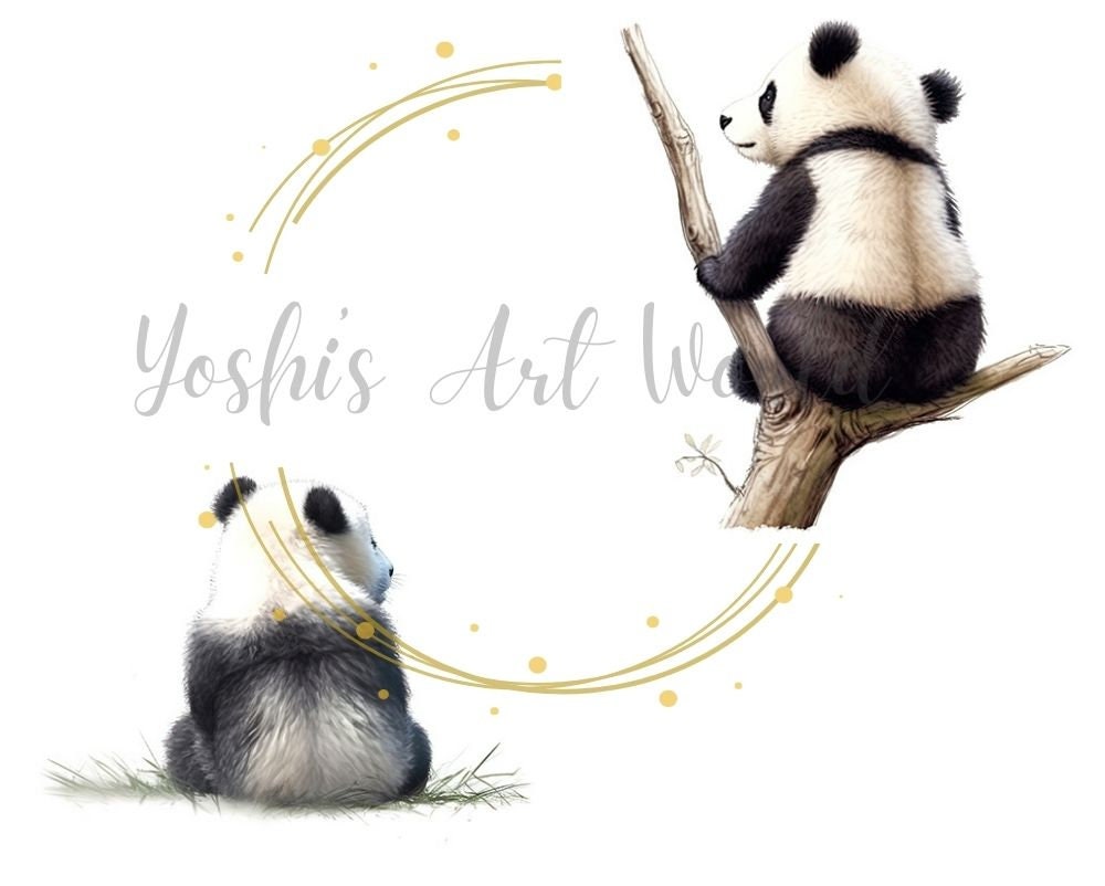 Cute Baby Panda Back Clipart 17 High Quality Jpgs Crafts - Etsy