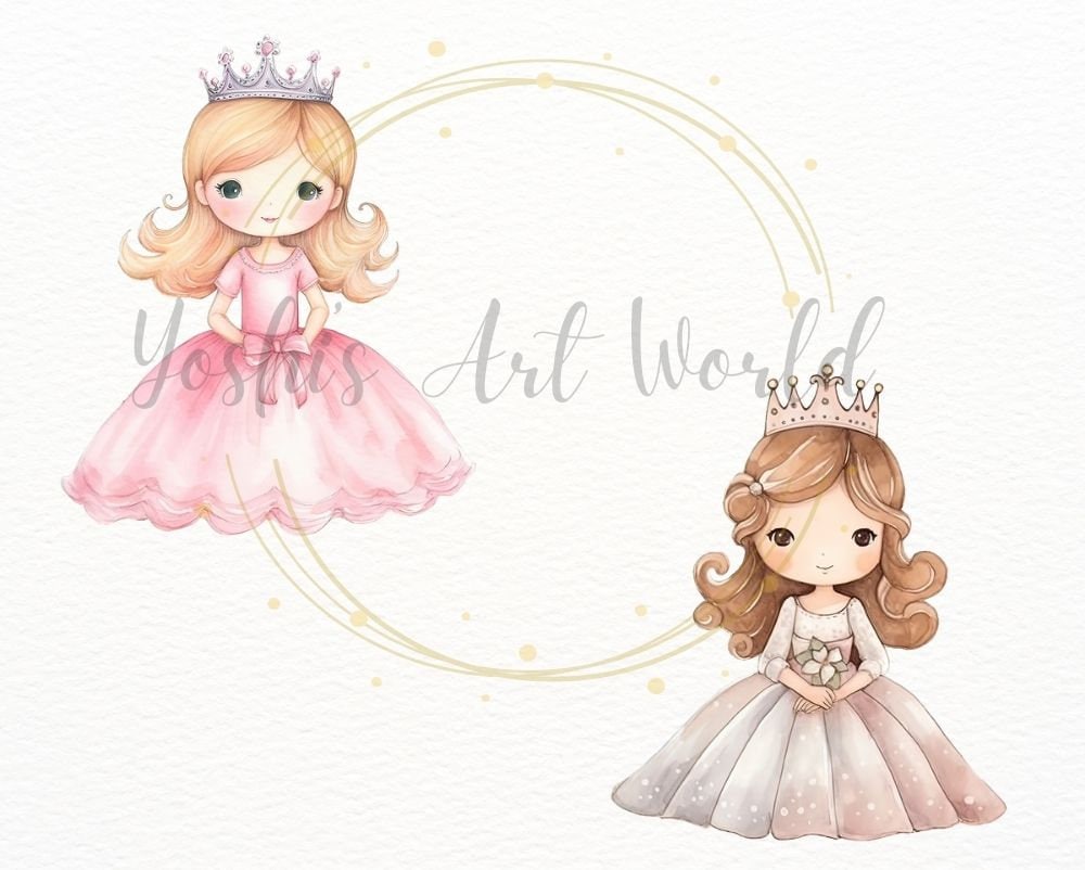 Watercolor Cute Princess PNG Bundle, Digital Crafts Designs Transparent ...