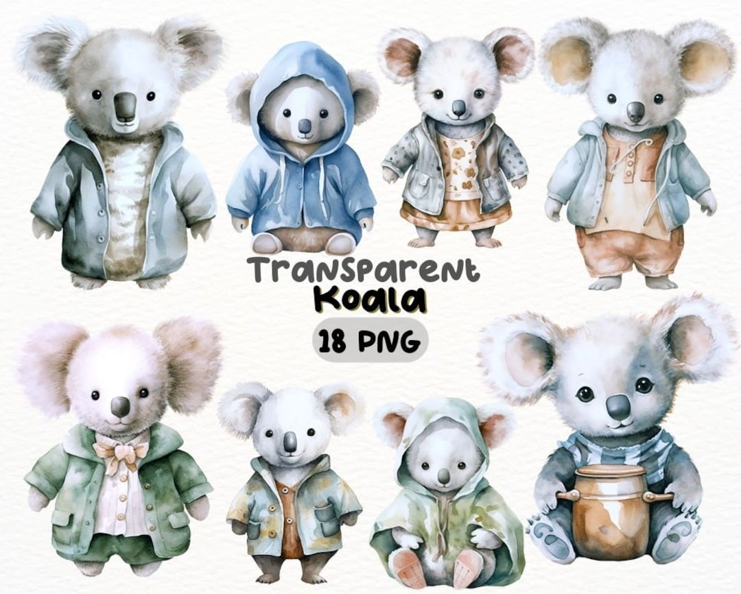 Cute Koala Watercolor PNG Bundle, Digital Crafts Designs Transparent ...
