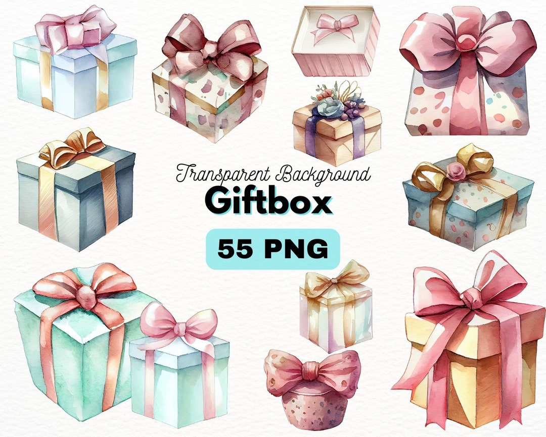 Watercolor Pastel Giftbox PNG Bundle, Digital Crafts Designs ...