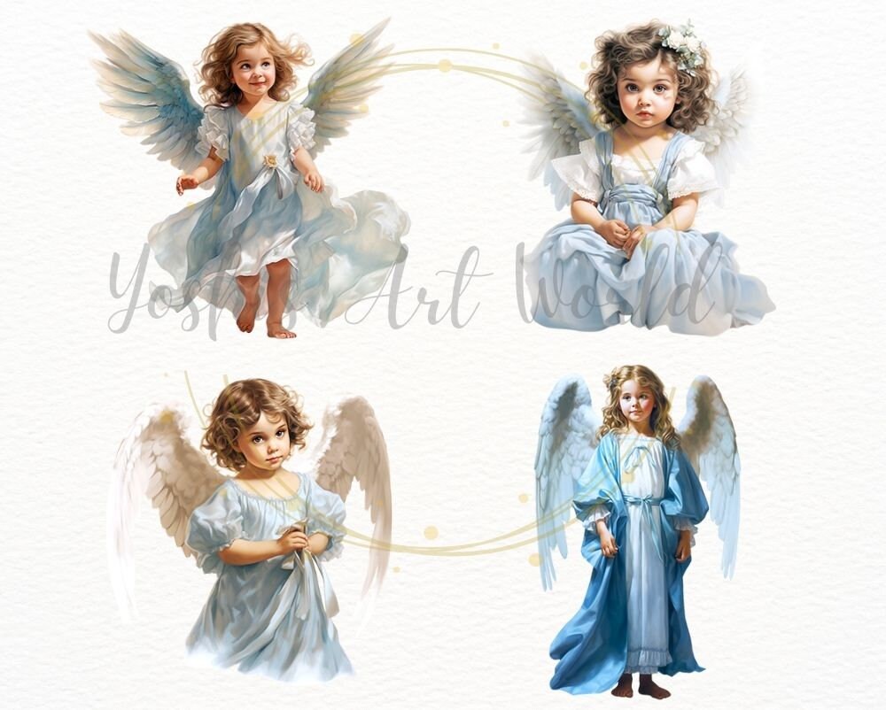 Watercolor Victorian Blue Angel PNG Bundle Digital Crafts - Etsy