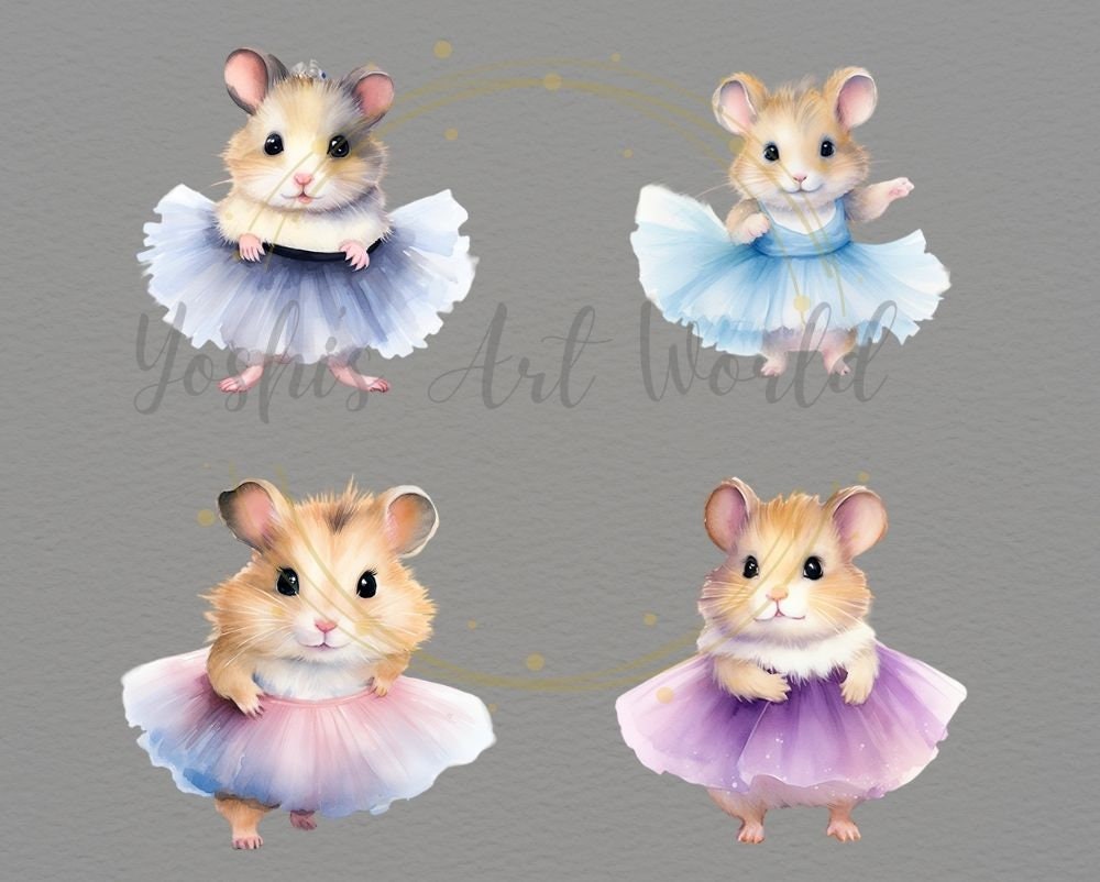 Watercolor Hamster Ballerina PNG Bundle, Digital Crafts Designs ...